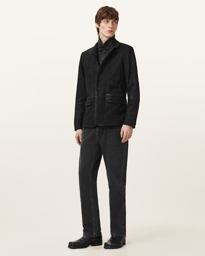Survey Double Layered Leather Blazer Black | ALLSAINTS